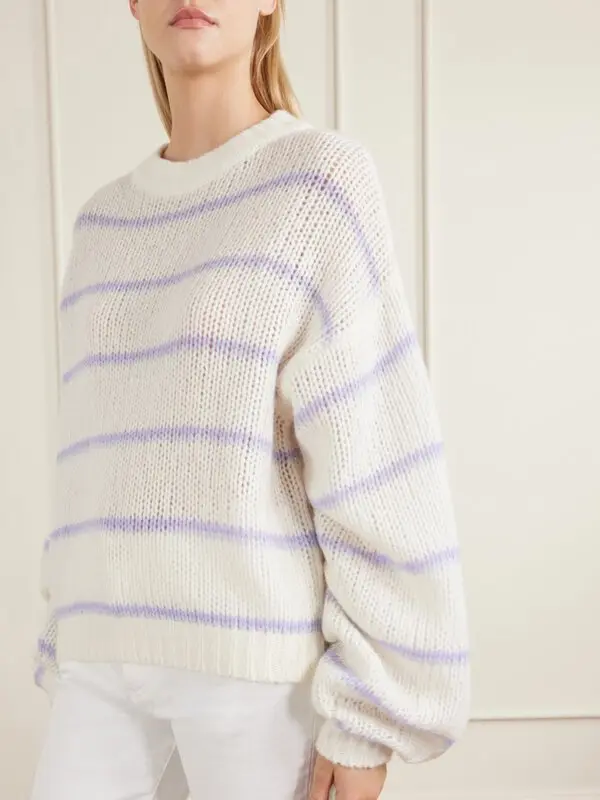 LISA YANG Sabelle Striped Knitted Wool And Silk-blend Sweater