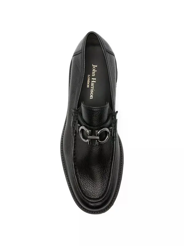 JOHN HARRISON Pebble-grain Leather Lug-sole Loafers With Gunmetal-tone Logo Bit