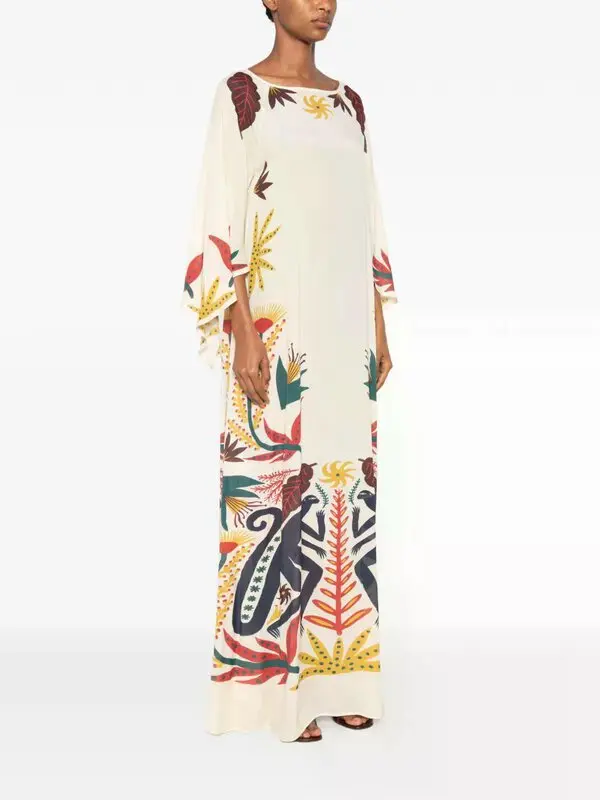 Etro Graphic-print Cape Sleeve Maxi Dress - Neutrals