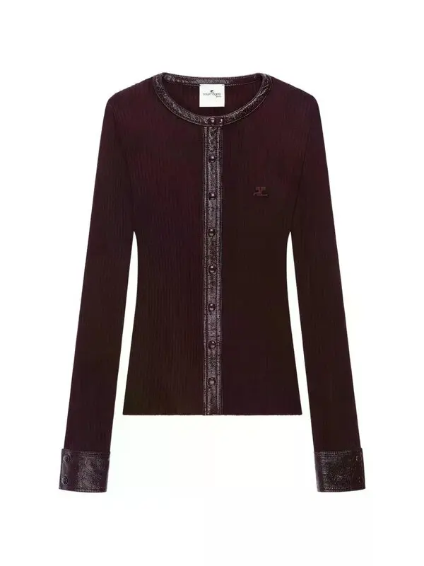 COURREGES Ribbed-knit Cardigan With Vinyl Trim - Red