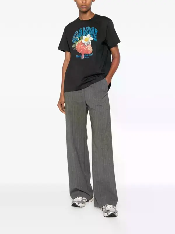 GANNI Graphic Print T-shirt - Black