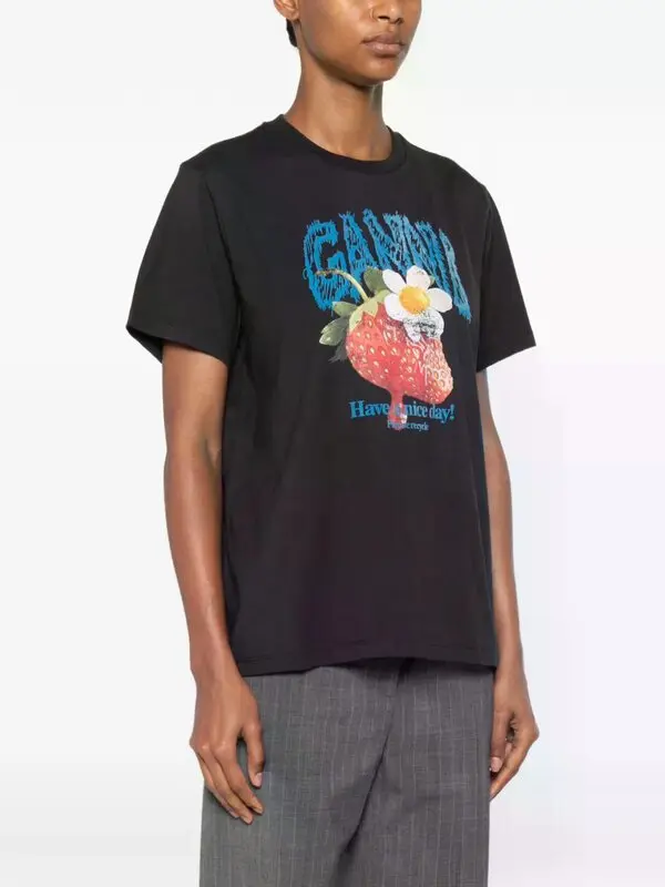 GANNI Graphic Print T-shirt - Black