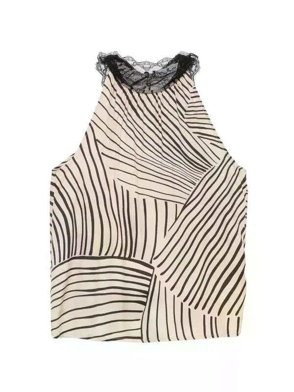 PT TORINO Graphic Print Lace Trim Halter Neck Top
