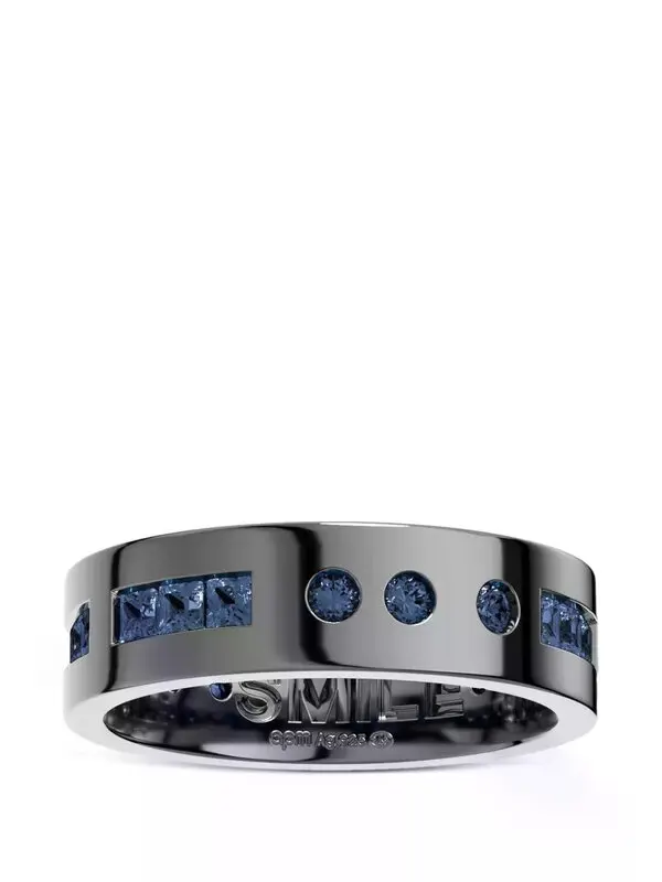 APM MONACO Morse Code Ring With Blue Crystal Embellishments - Silver