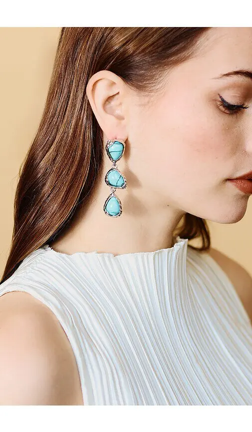 PETIT MOMENTS Silver-tone Turquoise Dangle Earrings - Teal