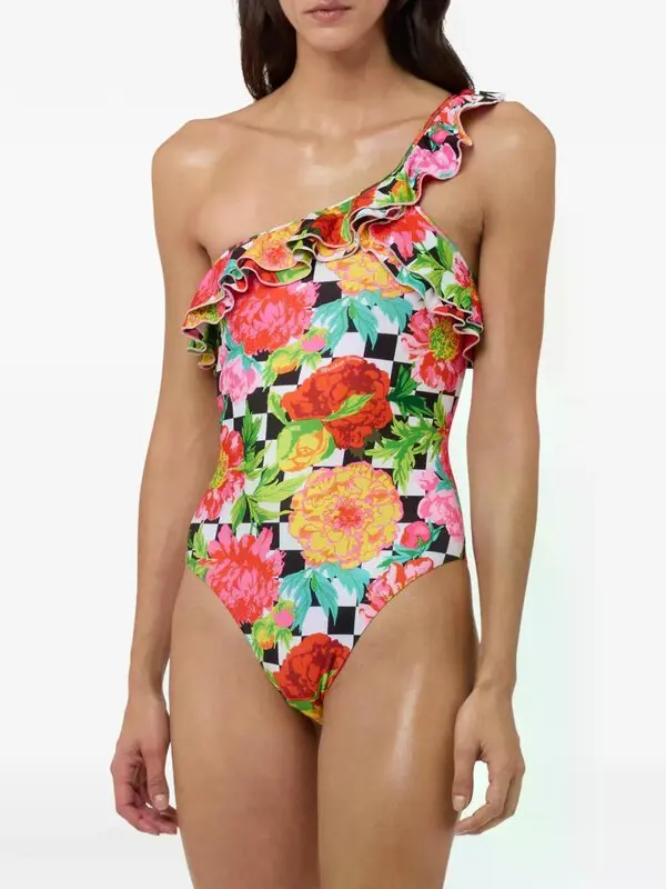 Moschino Ruffled Floral-print One-shoulder Swimsuit