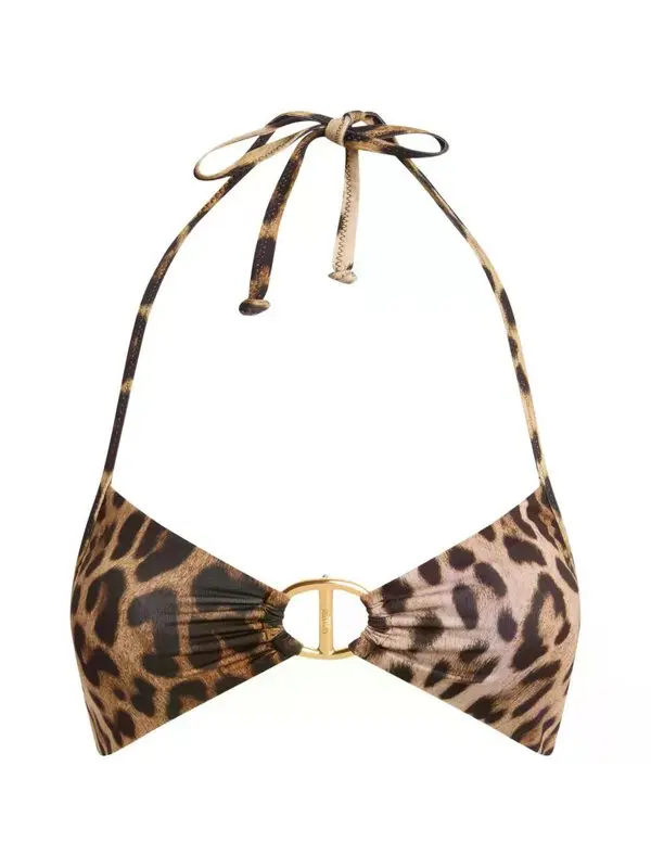 Moschino Leopard-print Ring Detail Bikini Top - Neutrals
