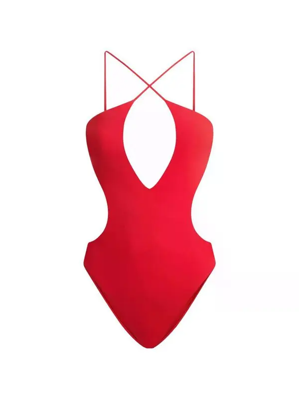 Moschino Cut-out Halterneck Swimsuit - Red
