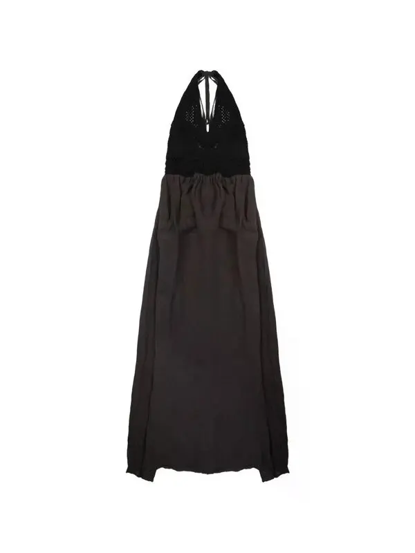 120% Lino Crochet-knit Halterneck Maxi Dress - Grey