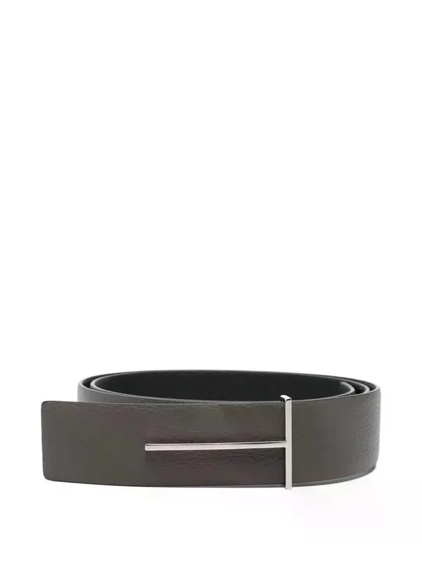 TOM FORD T-logo Pebbled Leather Belt - Grey