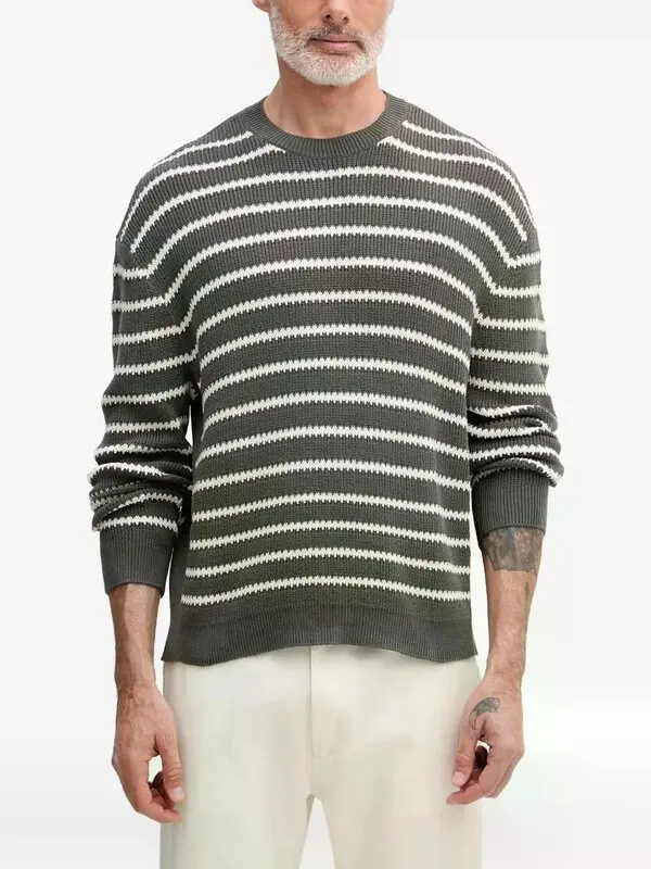 Armani Exchange Horizontal Stripe Crew Neck Sweater - Grey