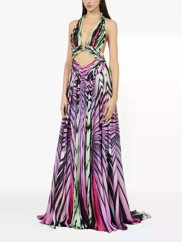Roberto Cavalli Printed Halterneck Maxi Dress