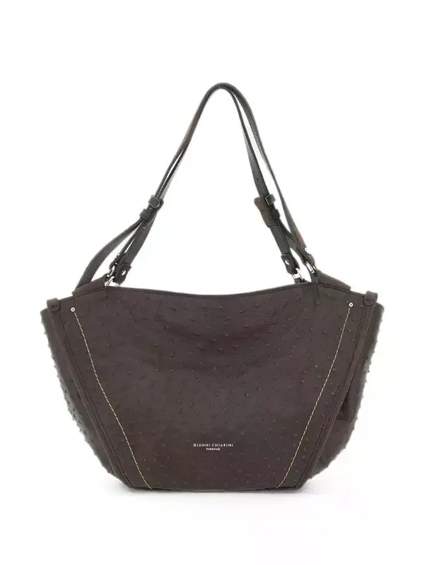GIANNI CHIARINI Bloom Ostrich-effect Medium Shoulder Bag - Brown