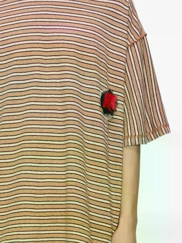 SONG FOR THE MUTE Striped Flower-patch T-shirt - Orange