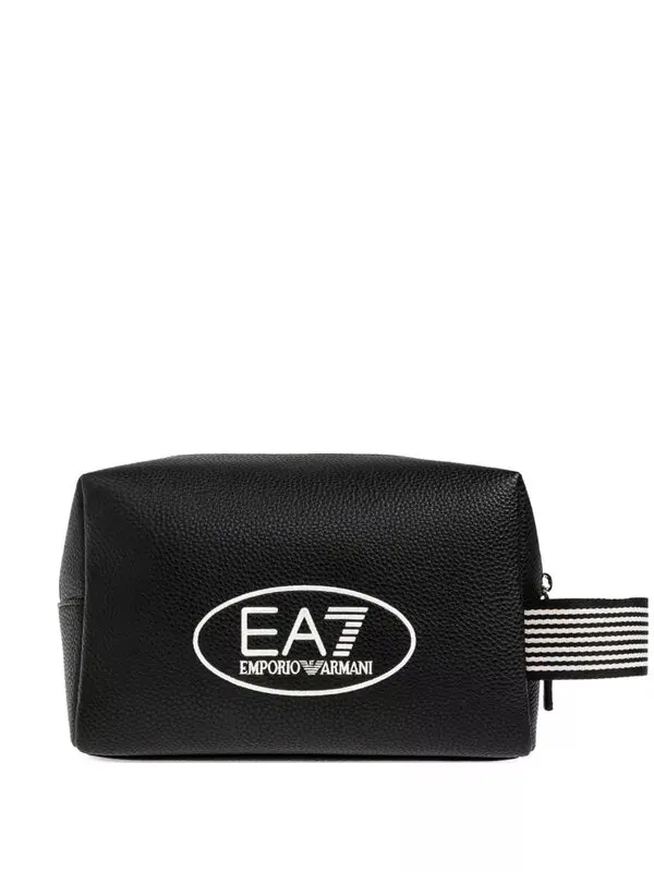 EA7 Logo Print Cosmetic Bag - Black