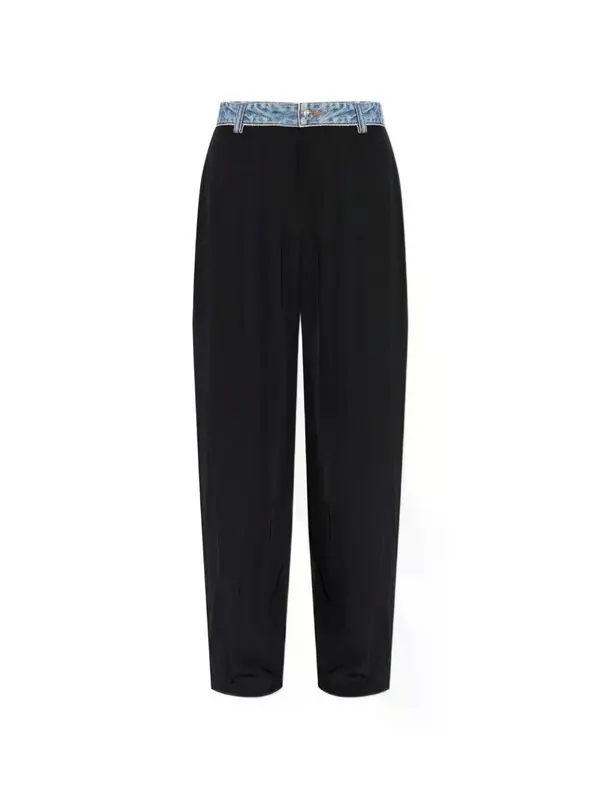 Alexander Wang Pleated Trousers With Contrast Denim Waistband - Black