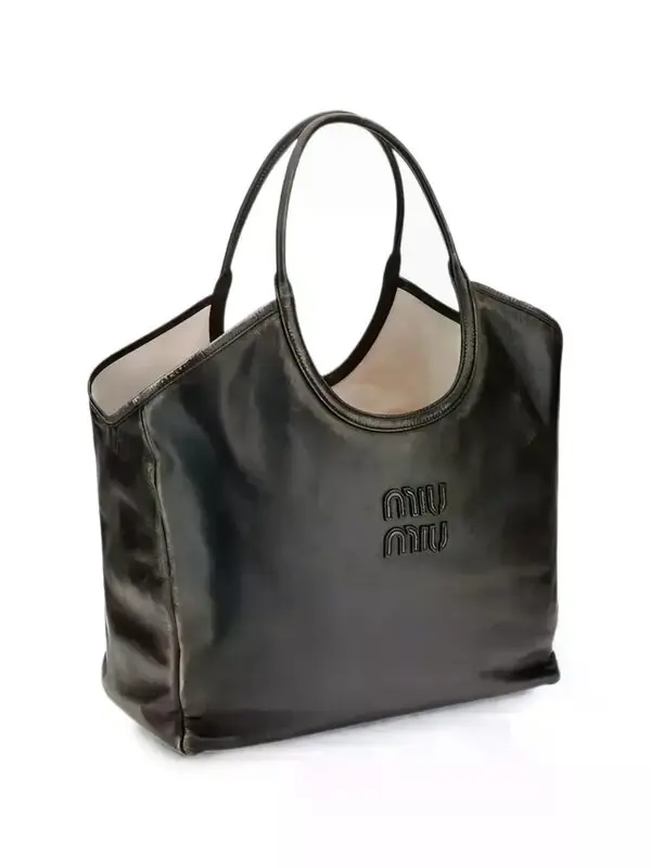 Miu Miu Ivy Logo-embossed Leather Tote Bag