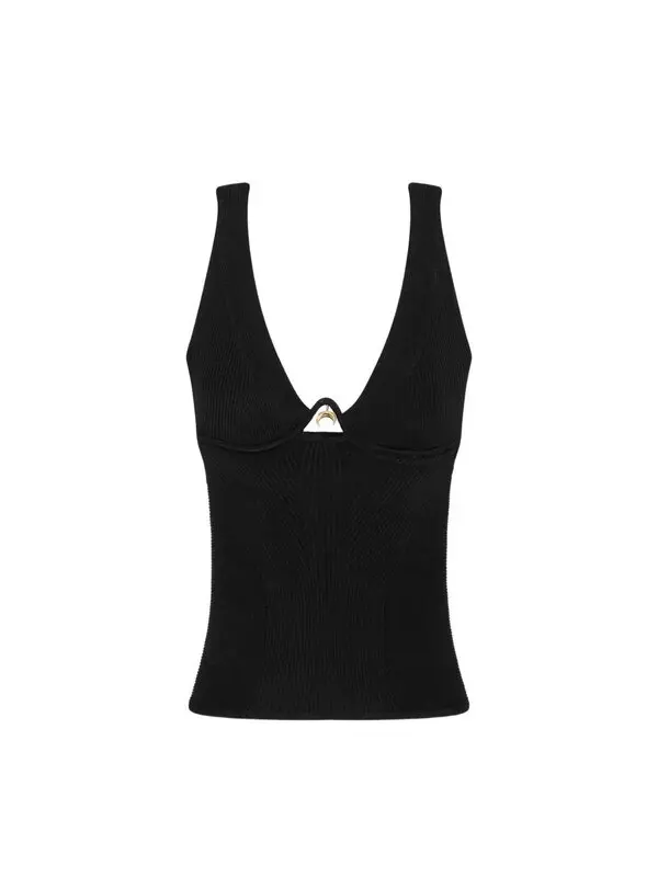 MARINE SERRE Ribbed Knit Moon-pendant Tank Top - Black
