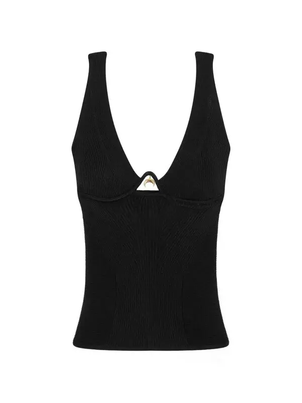 MARINE SERRE Ribbed Knit Moon-pendant Tank Top - Black