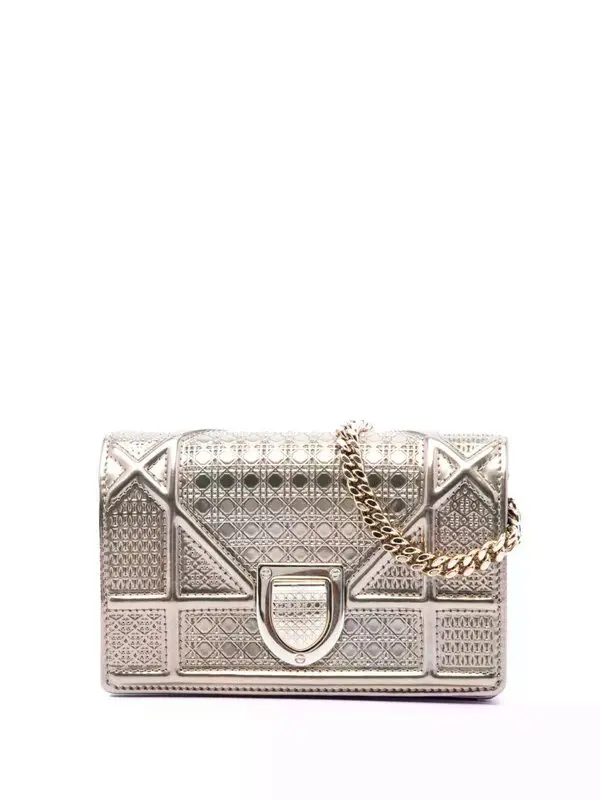 Dior Metallic Patent Microcannage Diorama Wallet On Chain Crossbody Bag