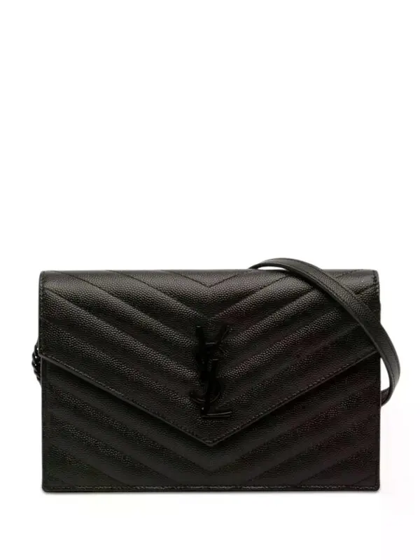 Saint Laurent Cassandre Monochrome Envelope Chain Wallet Crossbody Bag - Black