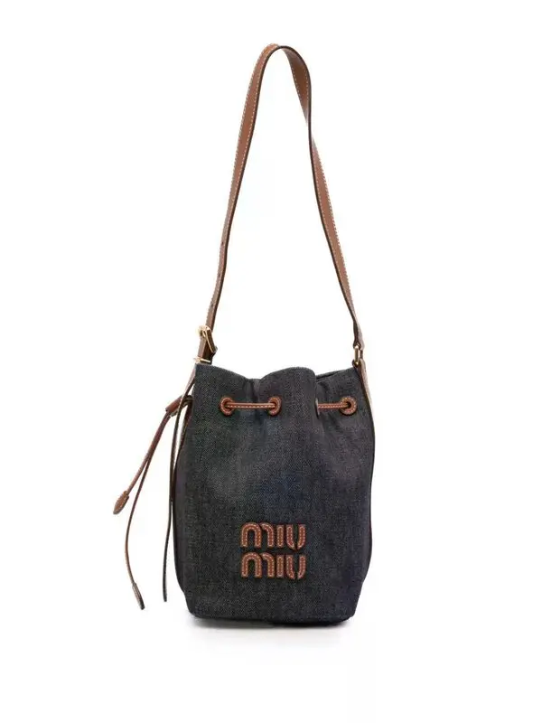 Miu Miu Denim Logo Bucket Bag - Blue