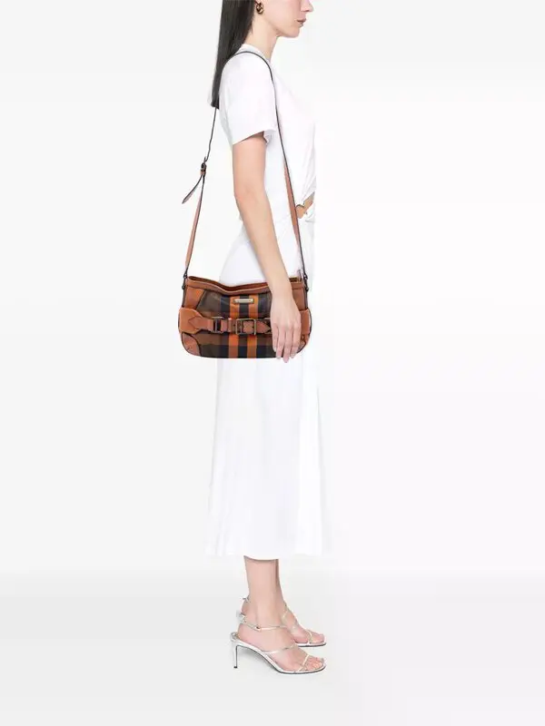 Burberry Check Canvas And Leather Belted Crossbody Bag - Brown