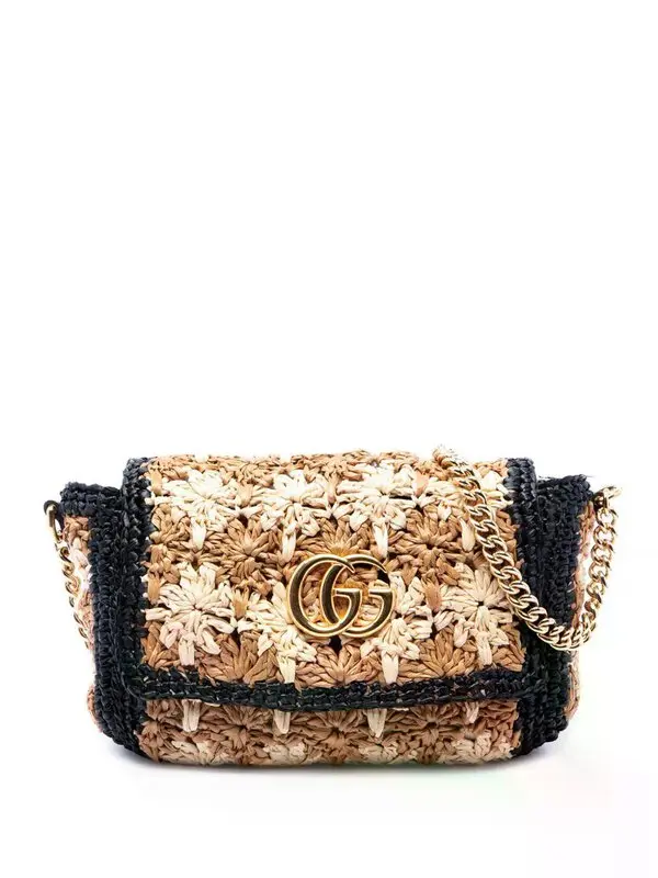 Gucci Gg Marmont Raffia Crossbody Bag - Neutrals