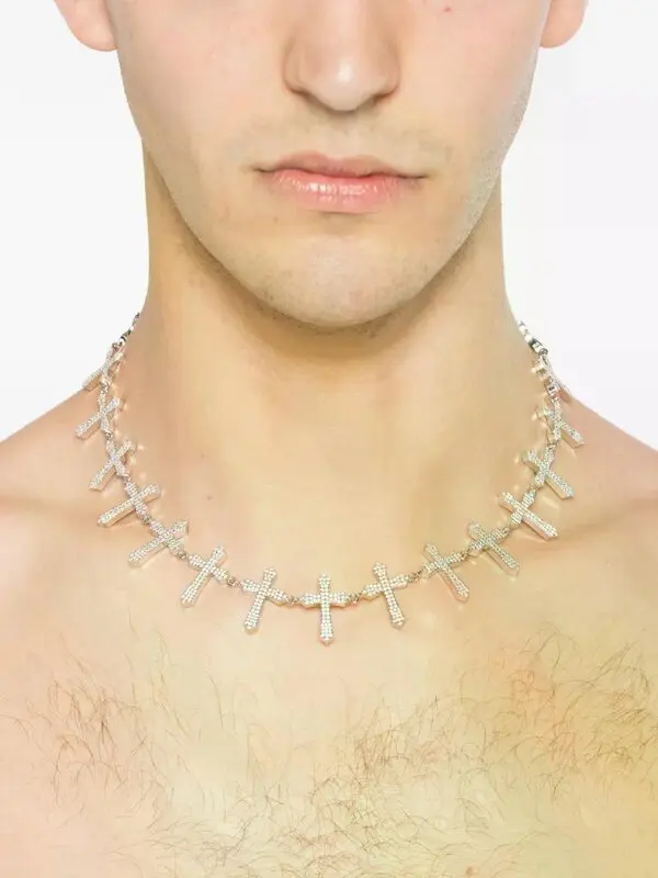 DARKAI Crystal-embellished Cross Tennis Necklace