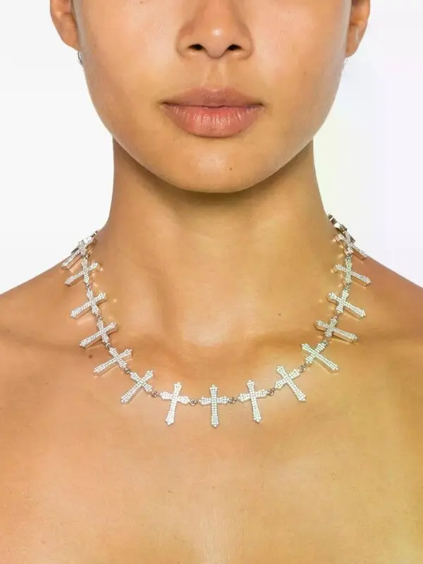 DARKAI Crystal-embellished Cross Tennis Necklace
