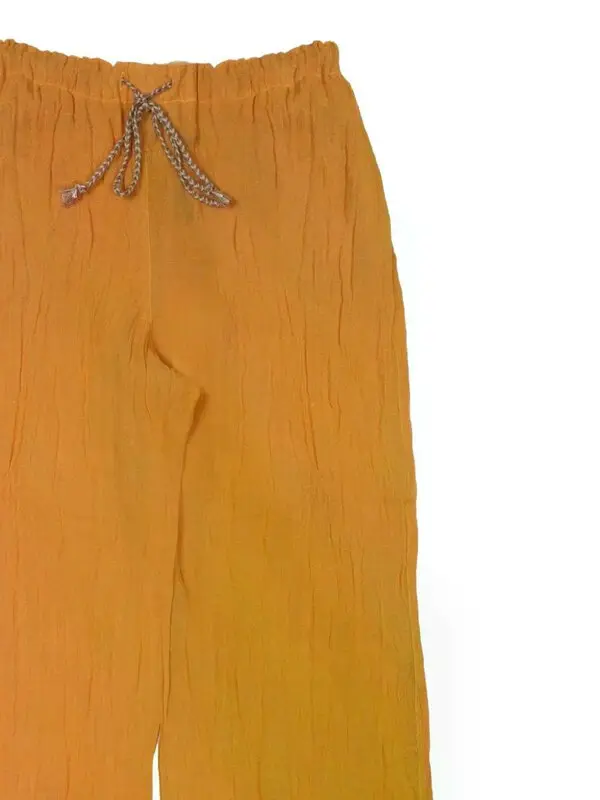 120% Lino Crinkled Effect Drawstring Trousers - Orange