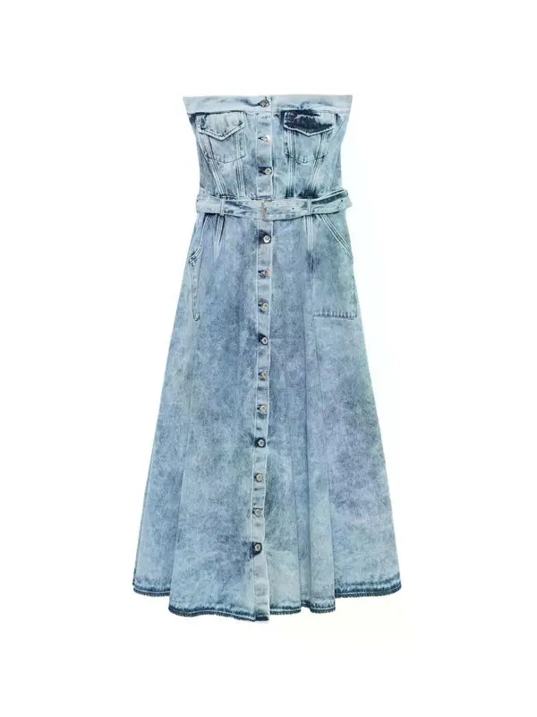 MARQUES' ALMEIDA Belted Strapless Midi Dress - Blue