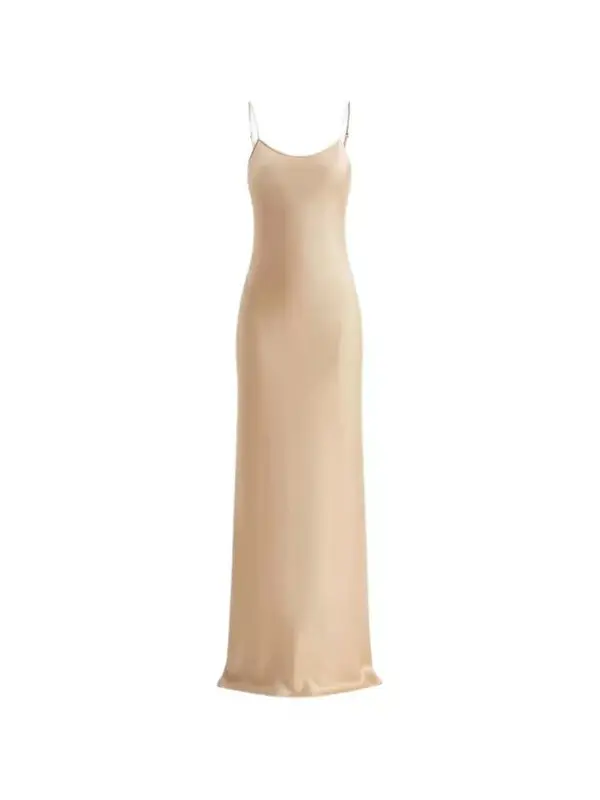 Saint Laurent Scoop Neck Maxi Dress - Neutrals