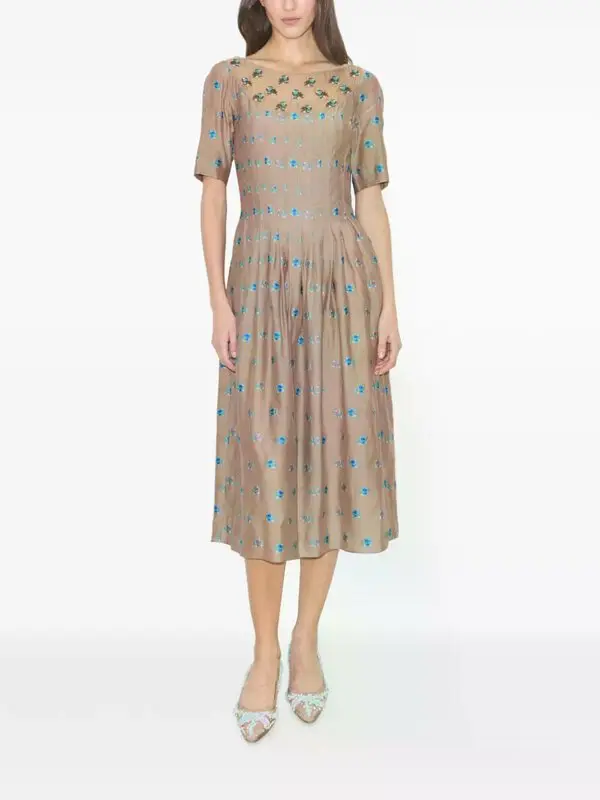 Tory Burch Embroidered Jacquard Midi Dress With Fil Coupé Roses