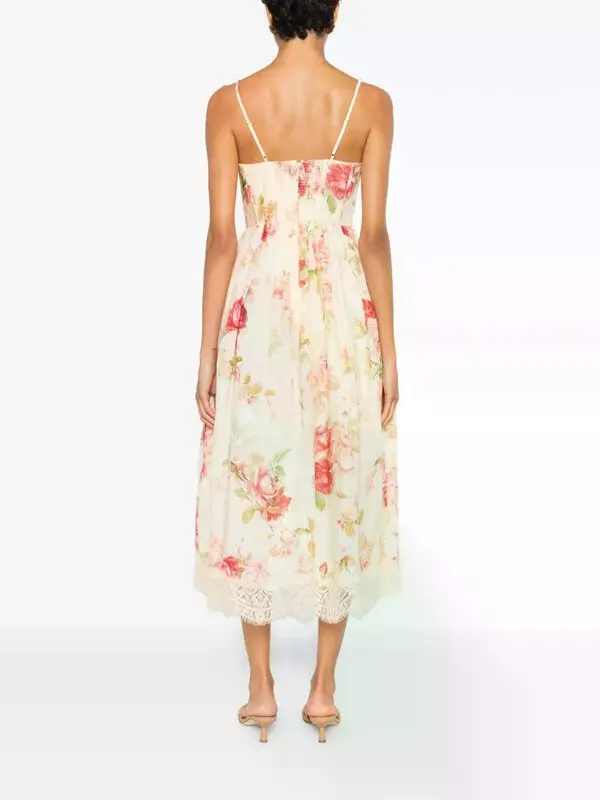 Zimmermann Roselight Picnic Floral-print Linen Midi Dress