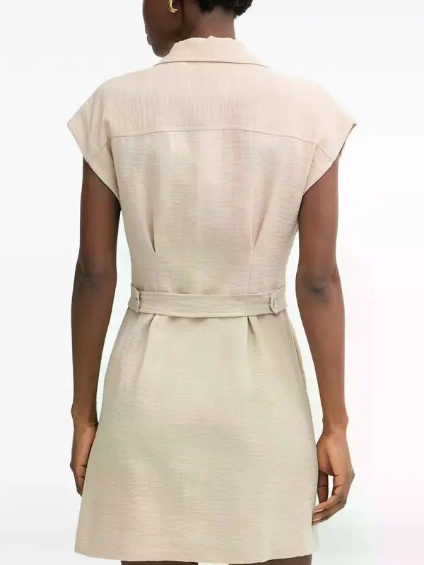 SIMONA CORSELLINI Beige Textured Notched Lapels Button-up Dress