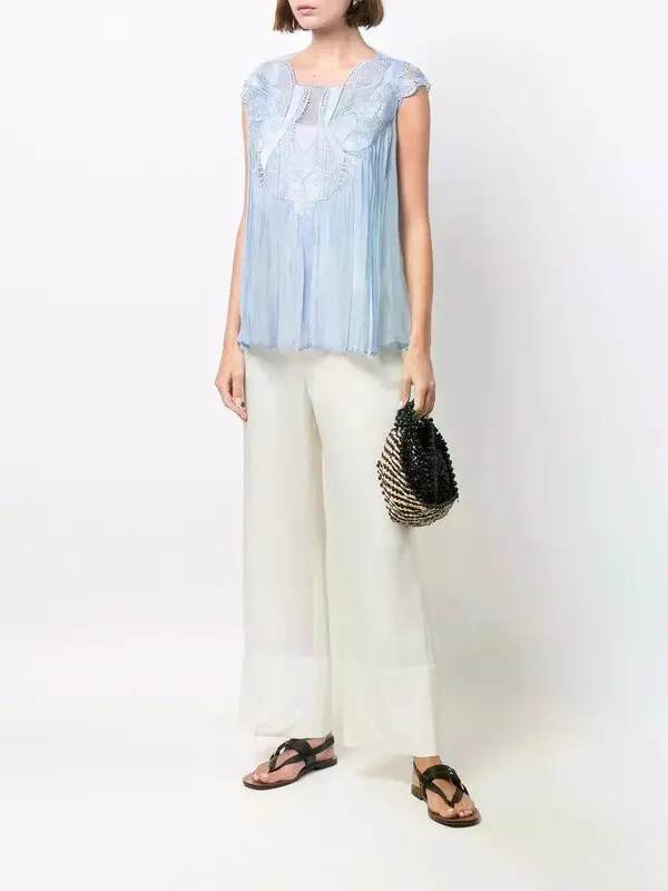 Alberta Ferretti Sleeveless Lace-embellished Silk Top