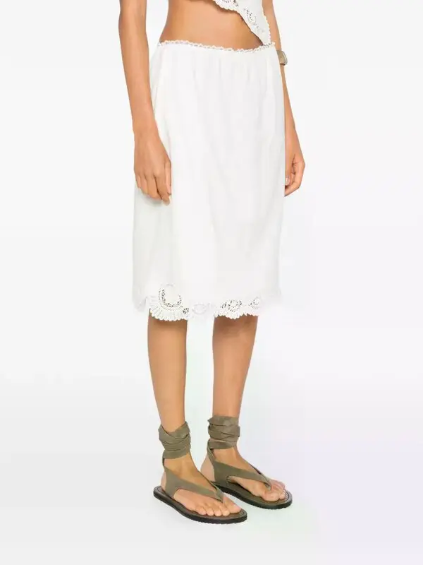 Posse Darya Lace-trim Linen Midi Skirt - Neutrals
