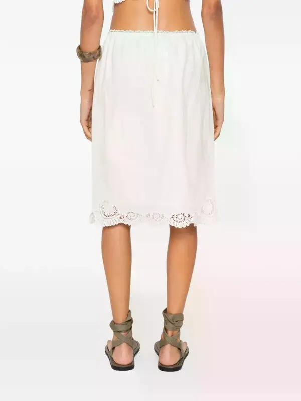 Posse Darya Lace-trim Linen Midi Skirt - Neutrals