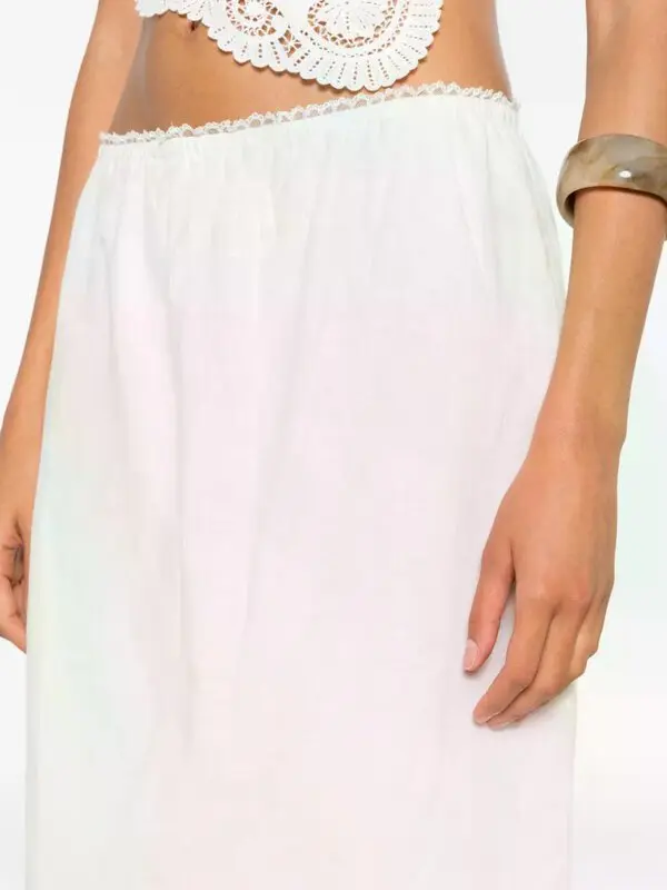 Posse Darya Lace-trim Linen Midi Skirt - Neutrals
