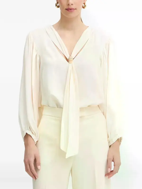 SIMONA CORSELLINI Tie-neck Blouse With Gold-tone Hardware - Neutrals
