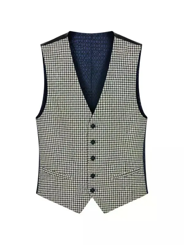 RAMON SANJURJO Houndstooth Pattern Waistcoat - Neutrals