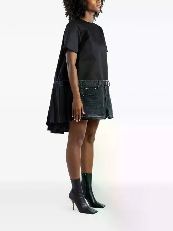 Sacai Hybrid Denim Pleated Asymmetric Dress
