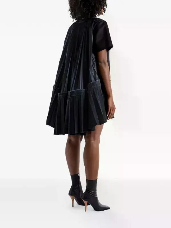 Sacai Hybrid Denim Pleated Asymmetric Dress
