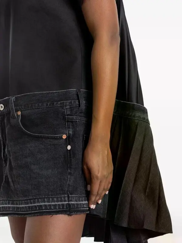 Sacai Hybrid Denim Pleated Asymmetric Dress