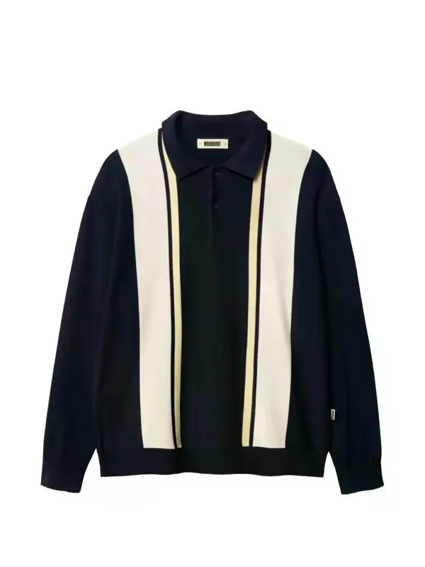 WOODBIRD Dom Gran Striped Long-sleeve Polo Shirt