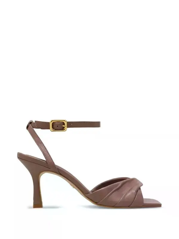 ANDREA CARRANO Ruched Detail Square Toe Sandals - Brown
