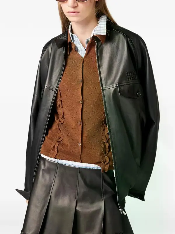 Miu Miu Cashmere And Silk Cardigan With Ruffle Detail - Brown
