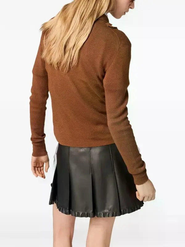 Miu Miu Cashmere And Silk Cardigan With Ruffle Detail - Brown