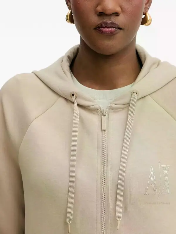 Armani Exchange Zip-up Hoodie With Rhinestone Logo